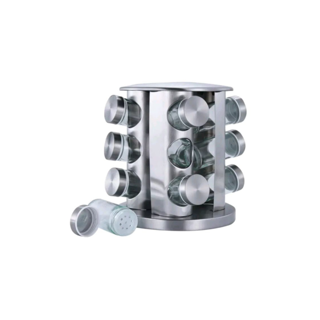 Conjunto Porta Condimentos em Aço Inox com 12 Peças e base Giratória ...